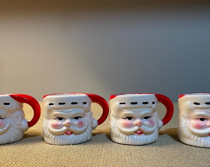 Vintage Set of 4 Miniature Santa Face Mugs Cups, 2” Tall X 2” Diameter ...