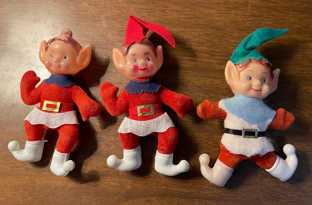 Vintage Set of 3 Christmas Elves, 4” Tall, Plastic, Christmas ...
