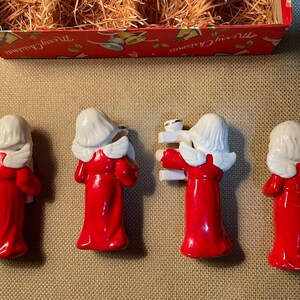 Vintage Porcelain Relco Red Noel Angels Christmas Candle Holders in Box ...