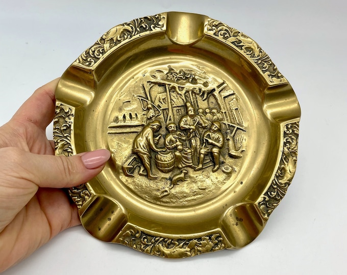 Vintage Heavy Solid Brass Ashtray French Country Design Collectible Antique Vintage Brass ...