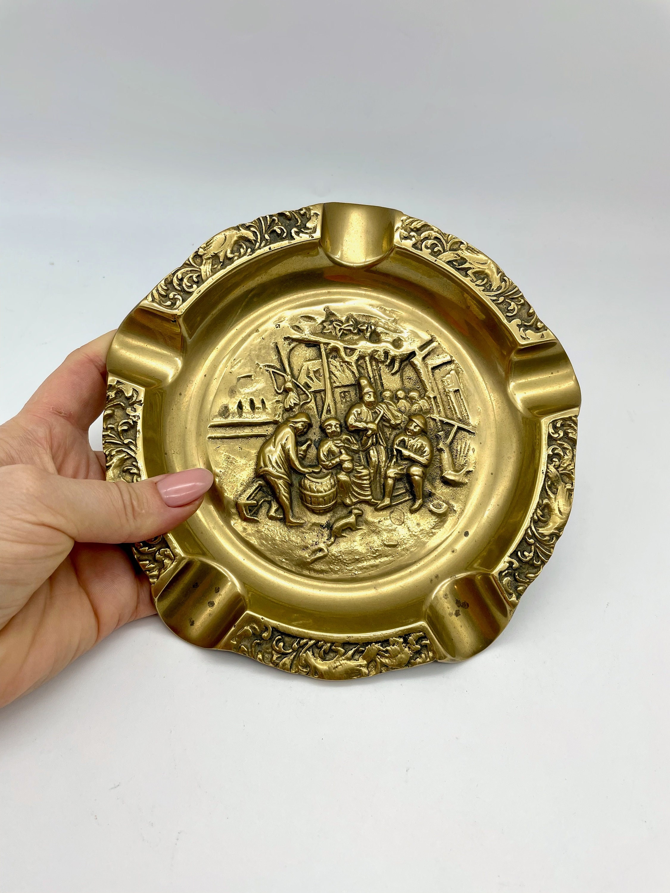 Vintage Heavy Solid Brass Ashtray French Country Design Collectible ...