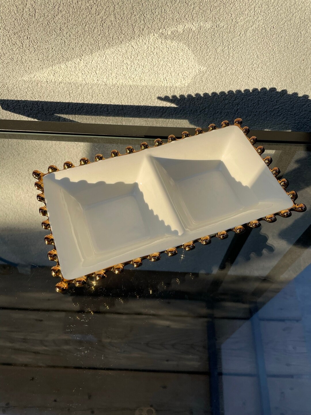 New Rare Ceramic Verdici Design Double Dish White & Bronze Gold Plate ...