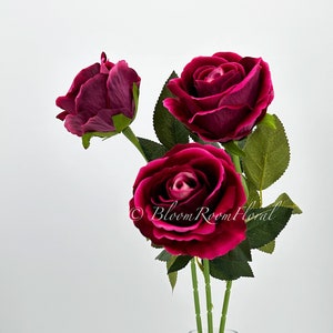 3 Velvet Rose Stems: Magenta Artificial Flowers, Home Wedding Decor - Etsy