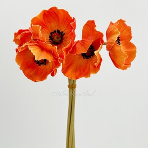 5 Stem Orange Poppy Bunch | 12" Tall Real Touch Luxury Quality ...