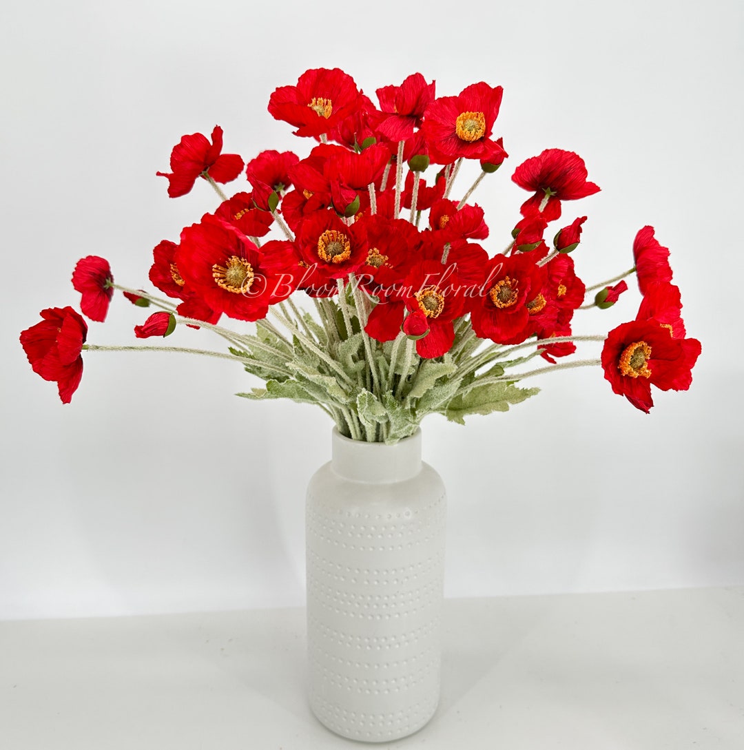 Dark Red Poppy Stem | 23" Tall Luxury Quality Artificial Flower ...