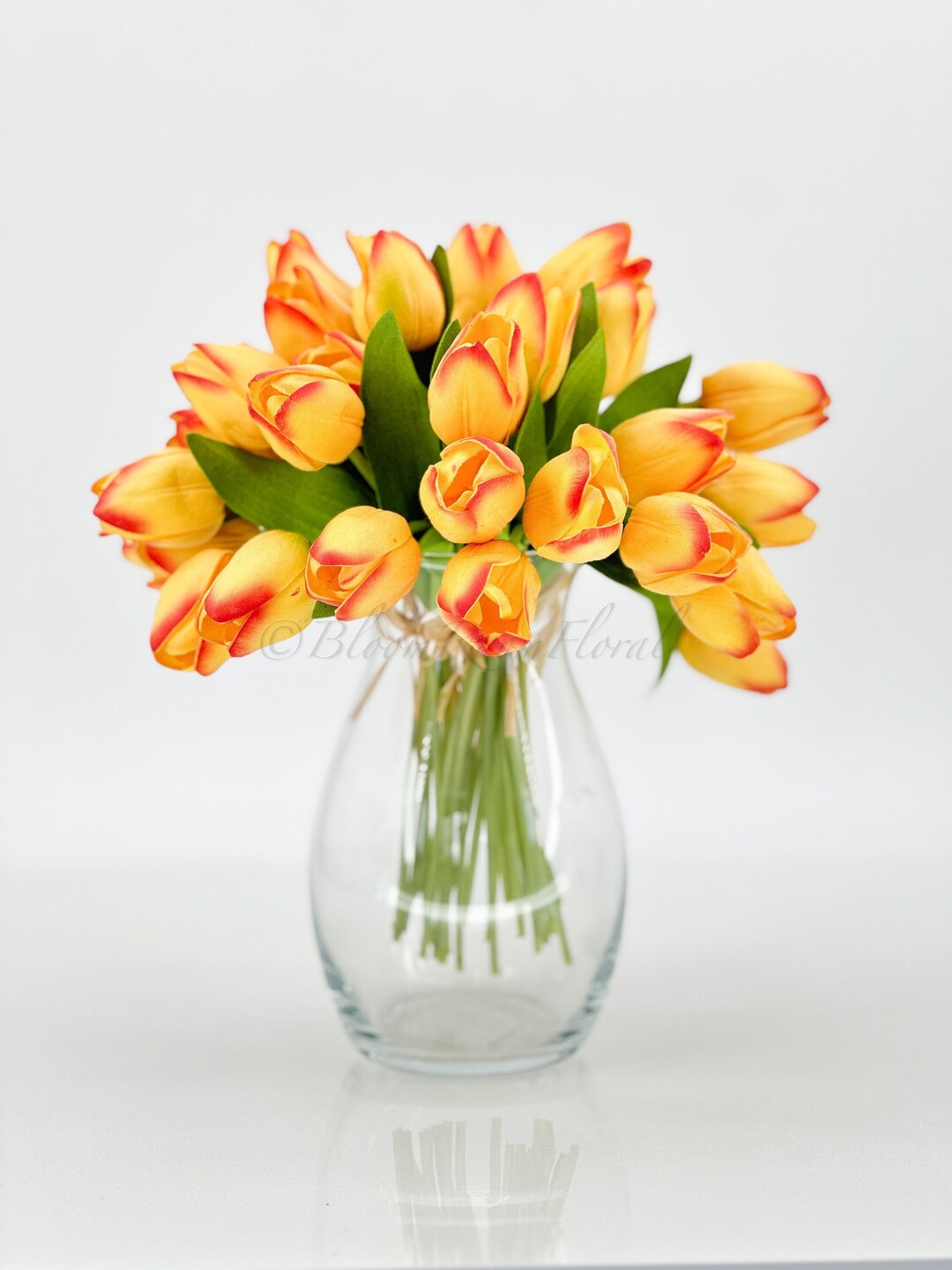 6 Stems Orange Real Touch Tulips 10" Artificial Flower Realistic High ...
