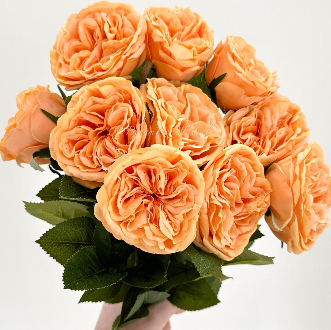Real Touch Orange English Rose: 23" Artificial Flower Stem - Etsy