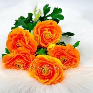 Orange Real Touch Ranunculus High-quality Artificial Flower Stem ...