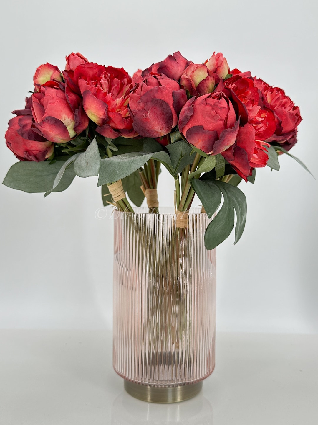 Red Peony Rose Bouquet: 14" Realistic Silk Floral Arrangement - Etsy