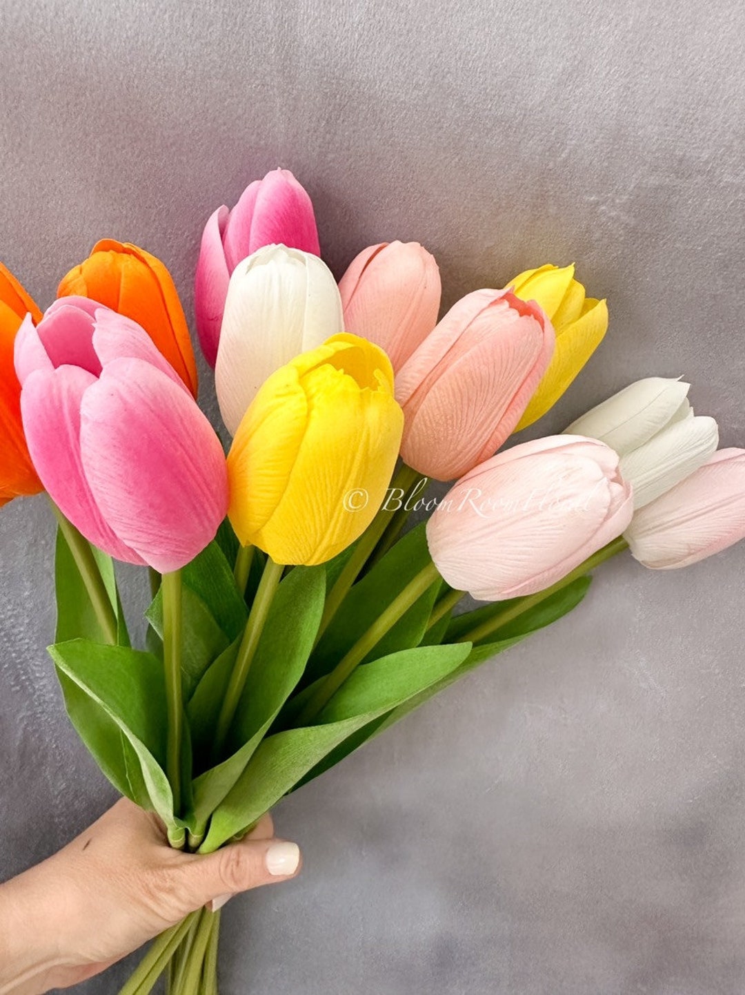 12 Stems Real Touch Tulips Stems, Multicolor Artificial Flower High ...