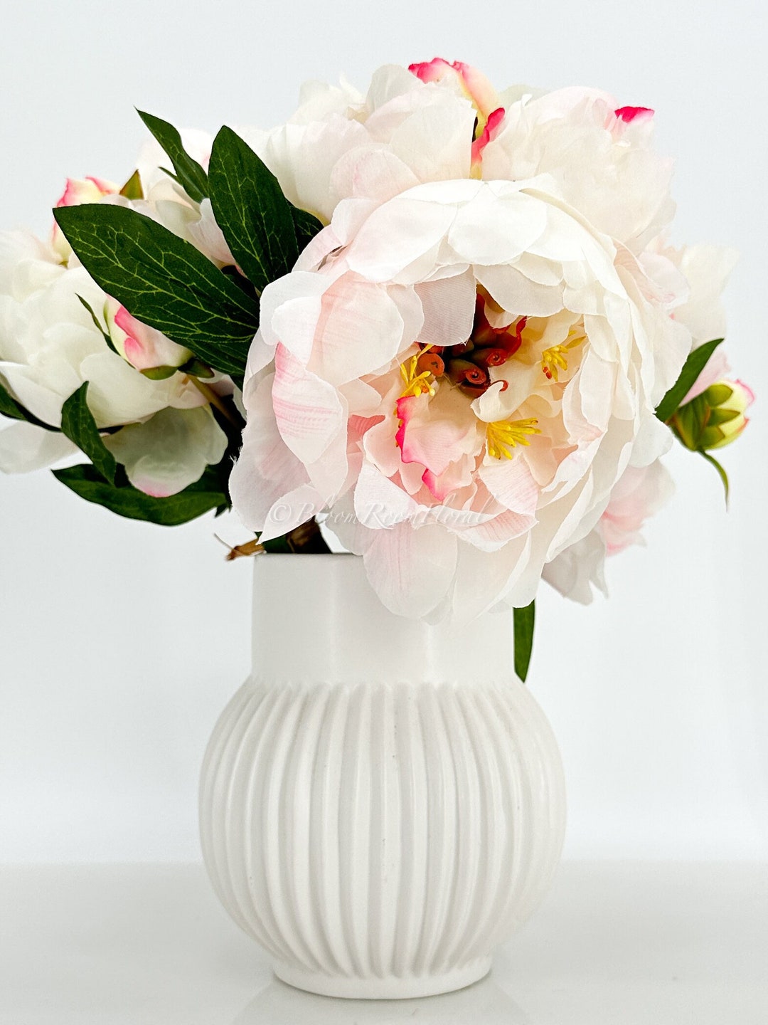 Silk Peony Bouquet: White & Pink Artificial Floral Arrangement - Etsy