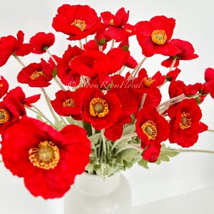 Dark Red Poppy Stem | 23" Tall Luxury Quality Artificial Flower ...