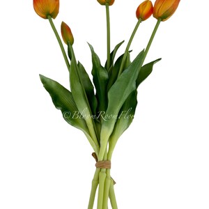 5 Stem Orange Ombre Real Touch Tulips Artificial Flower, Realistic ...