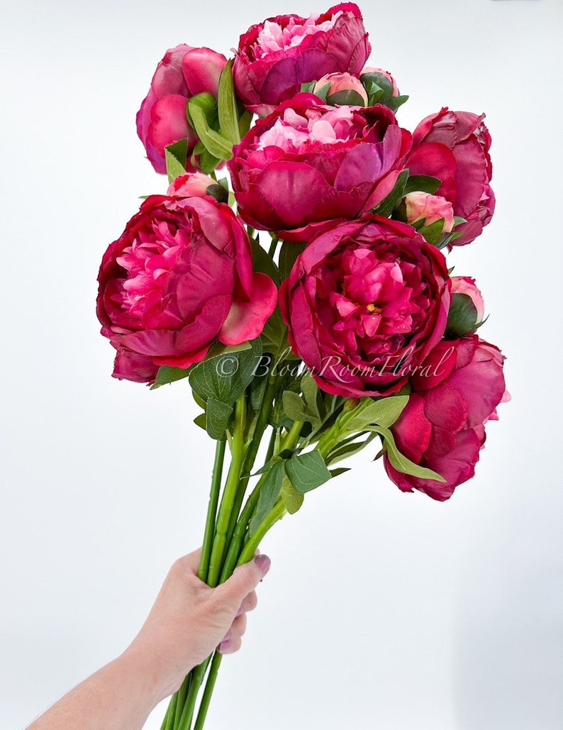 Tallo de peonía burdeos con tacto real: decoración floral artificial de ...