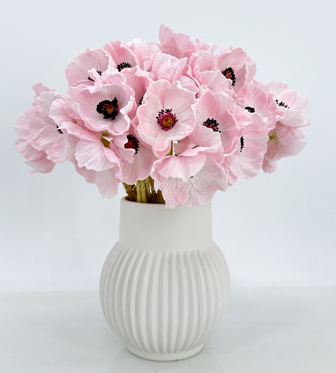 5 Stem Pink Poppy Bunch | 12" Tall Luxury Real Touch Quality Artificial ...