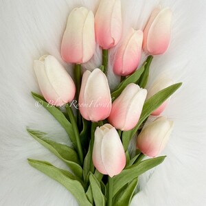 10 Light Pink Real Touch Tulips Artificial Flower, Realistic Luxury ...