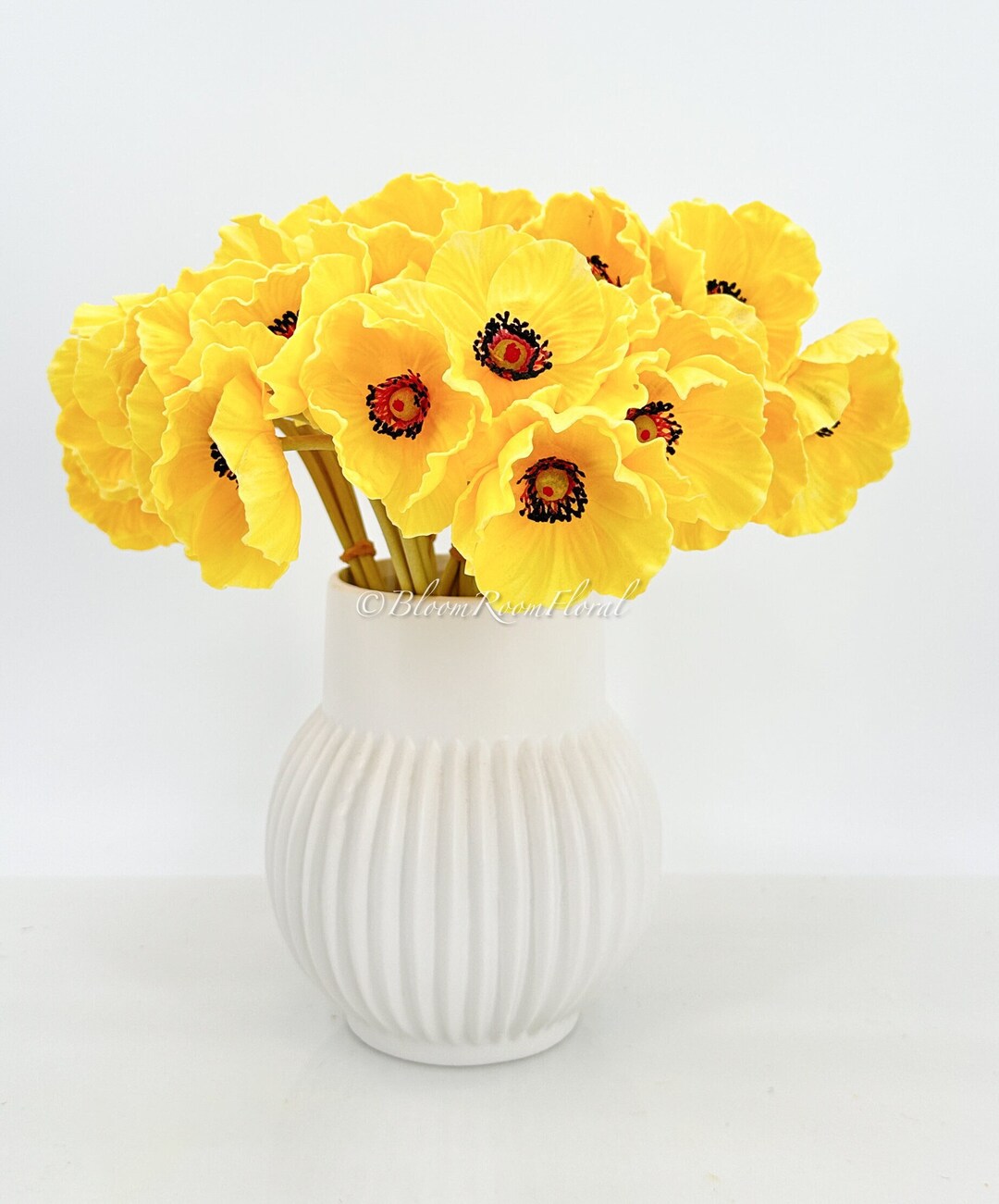 5 Stem Yellow Poppy Bunch | 12" Tall Real-touch Luxury Quality ...