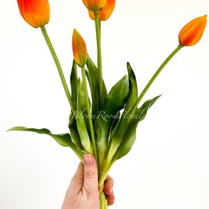 5 Stem Orange Ombre Real Touch Tulips Artificial Flower, Realistic ...