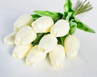 10 White Real Touch Tulips Artificial Flower Realistic Luxury - Etsy