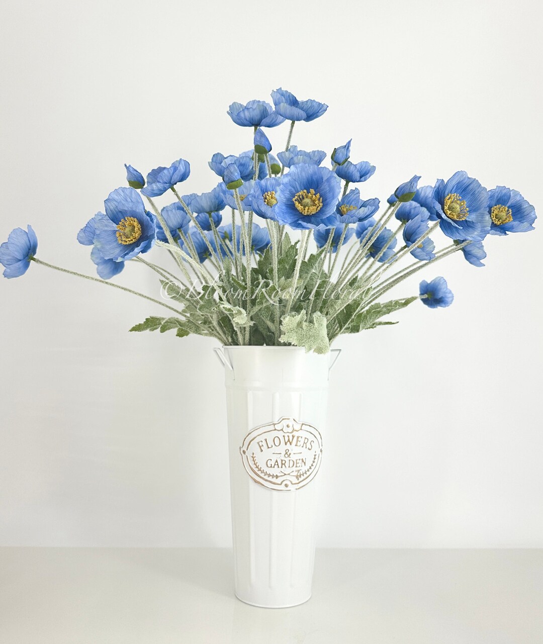 Cornflower Blue Poppy Stem | 23" Tall High Quality Artificial Flower ...