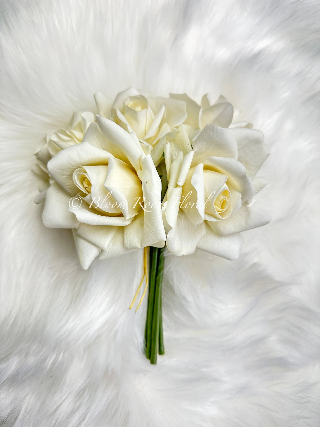 5 Stem Ivory Color Real Touch Roses | Extremely Realistic Luxury ...