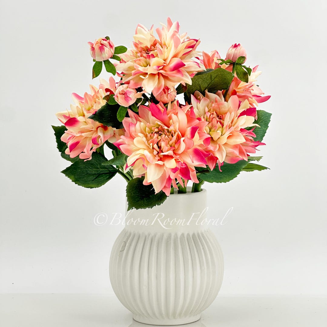 Pink Silk Dahlia Stem | Realistic High-quality Artificial Flower Stem ...