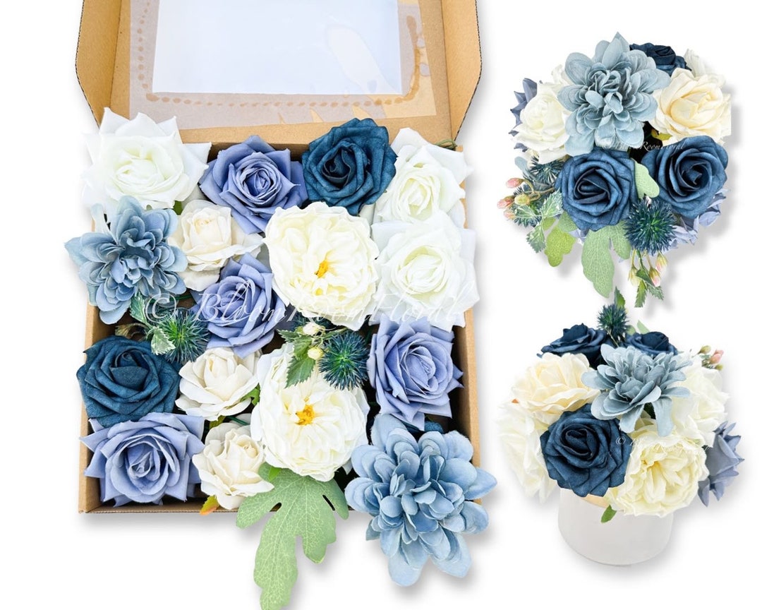 Faux Rose & Blueberry Flower Box Set: DIY Wedding Bouquet Arrangement ...