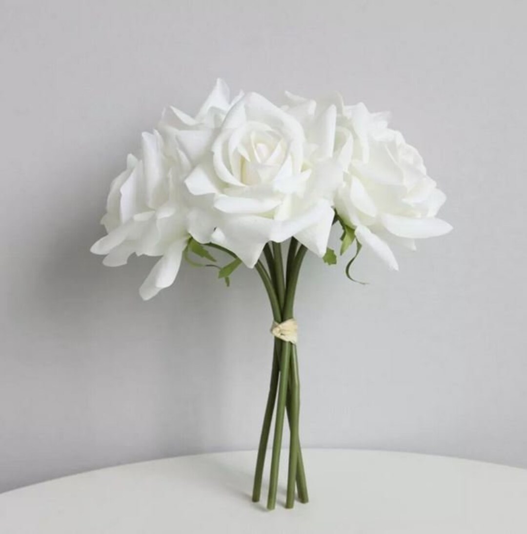 Real Touch White Roses: Luxury Artificial Flowers, 5 Stems - Etsy
