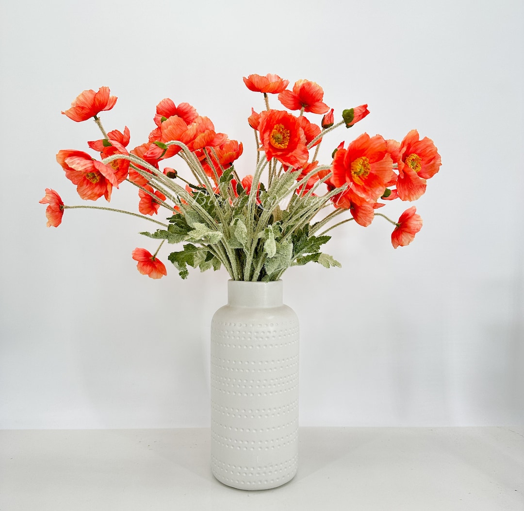 Coral Pink Poppy Stem | 23" Tall Luxury Quality Artificial Flower ...