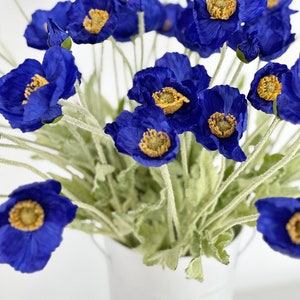 Navy Blue Poppy Stem | 23" Tall High Quality Artificial Flower ...