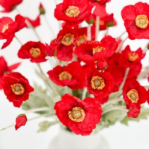 Dark Red Poppy Stem | 23" Tall Luxury Quality Artificial Flower ...