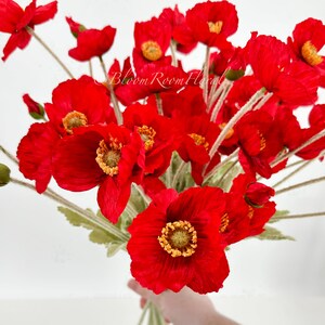 Dark Red Poppy Stem | 23" Tall Luxury Quality Artificial Flower ...