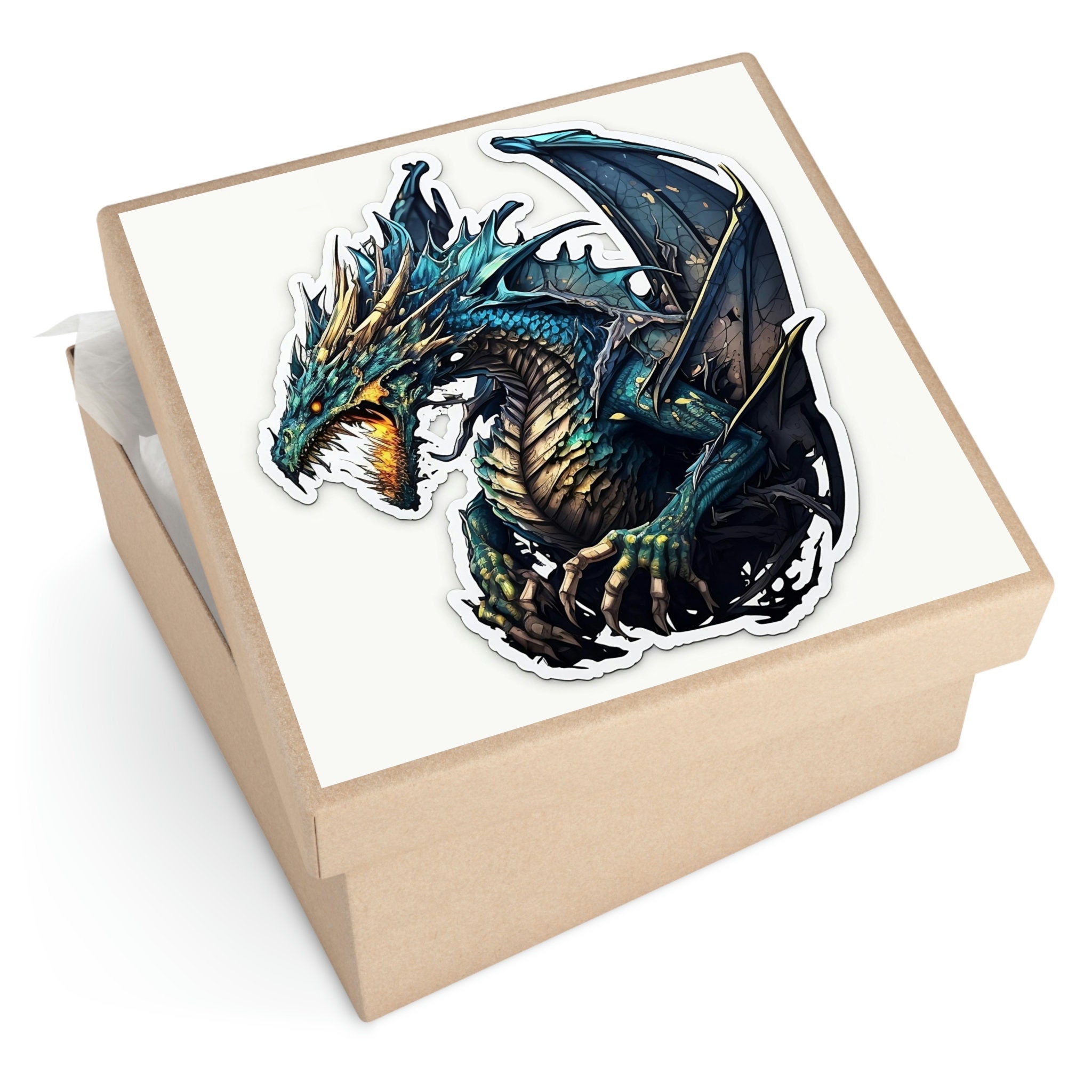 Terrifying Blue Dragon Square Vinyl Stickers Stickers for - Etsy