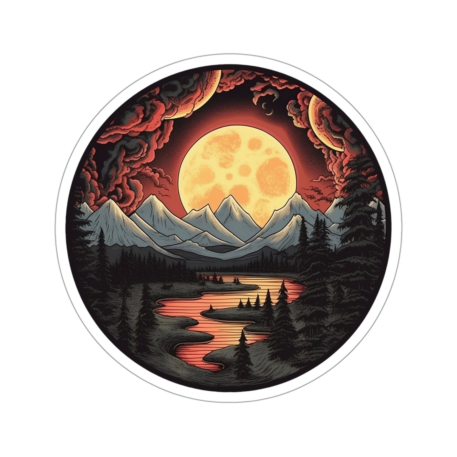 Moonrise Sticker - Serene Night Sky Art | Vinyl Decal, Celestial Night ...