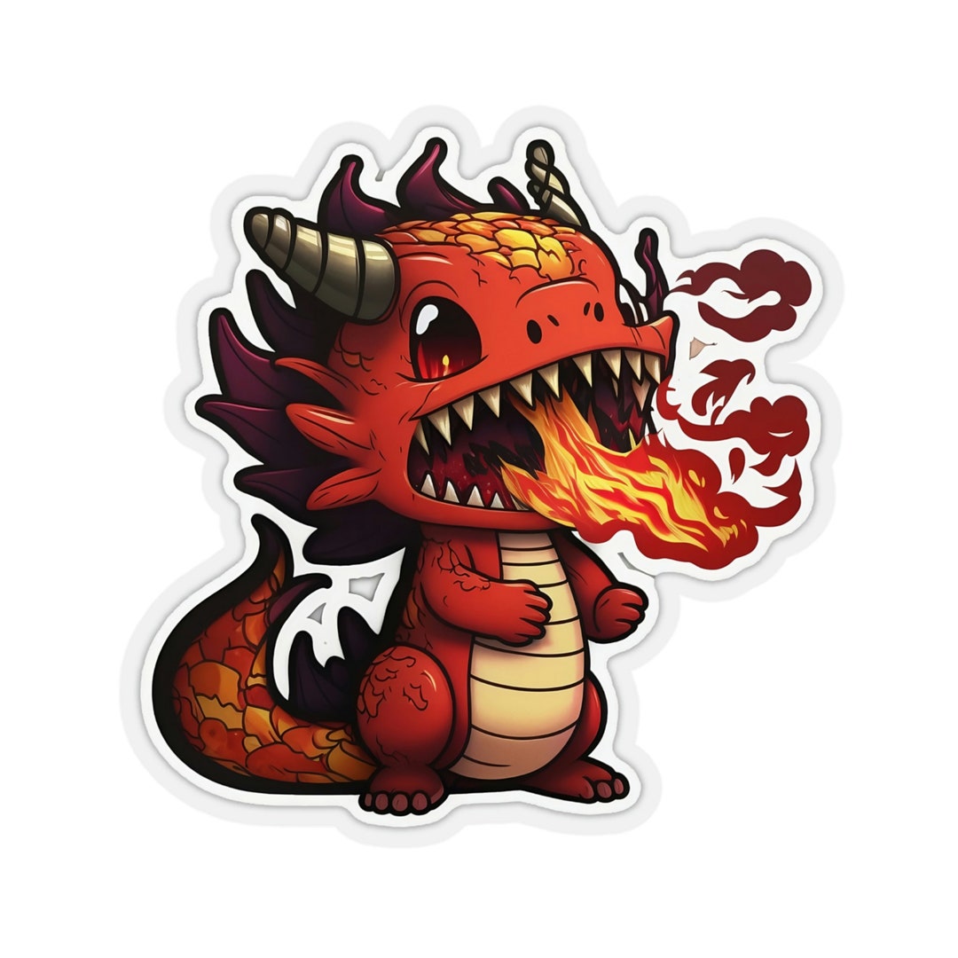 Fiery Chibi Dragon, Unique Kiss Cut Sticker Designs - Stand Out With ...