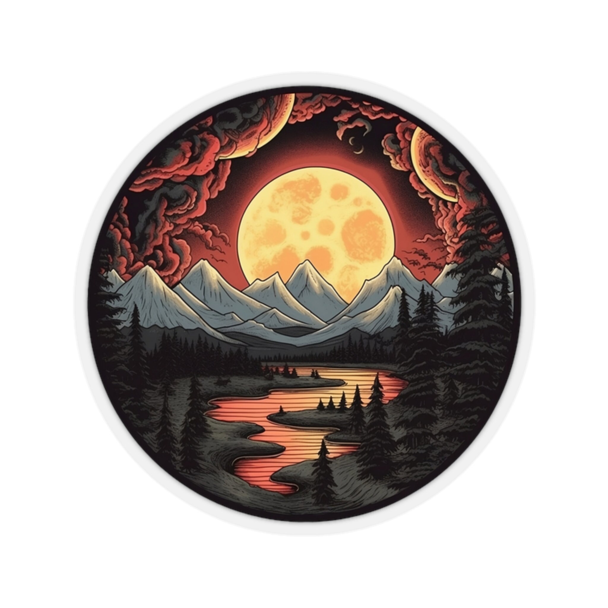 Moonrise Sticker - Serene Night Sky Art | Vinyl Decal, Celestial Night ...