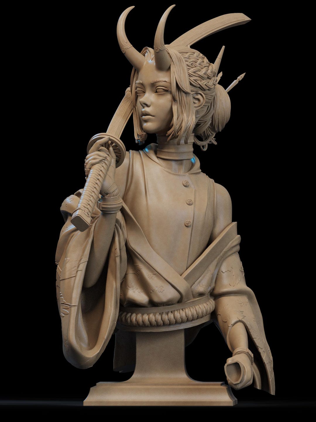 Oni Samurai Bust | Beautiful Female Oni Warrior With Japanese Aesthetic ...