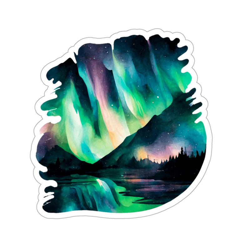 Northern Lights Watercolor - Kiss-cut Stickers, Night Sky Sticker ...