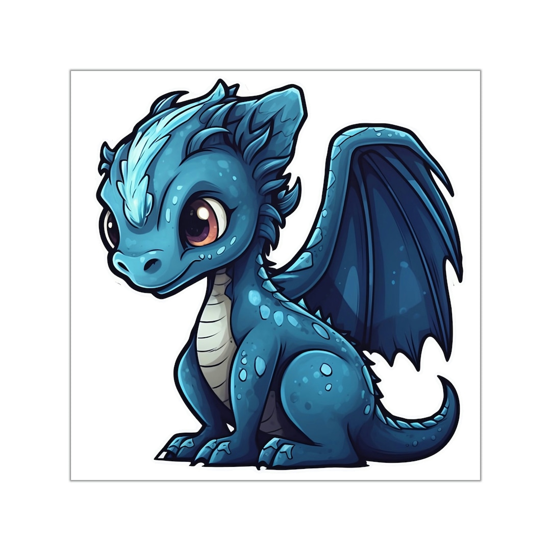 Cute Chibi Blue Dragon Sticker - Adorable Fantasy Vinyl Sticker for ...