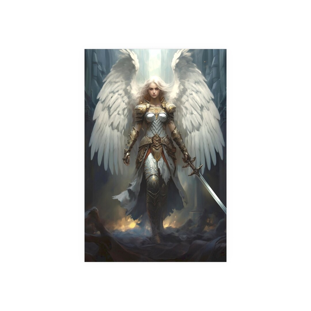 Watchful Guardian: A Beautiful Warrior Guardian Angel Poster - Satin ...