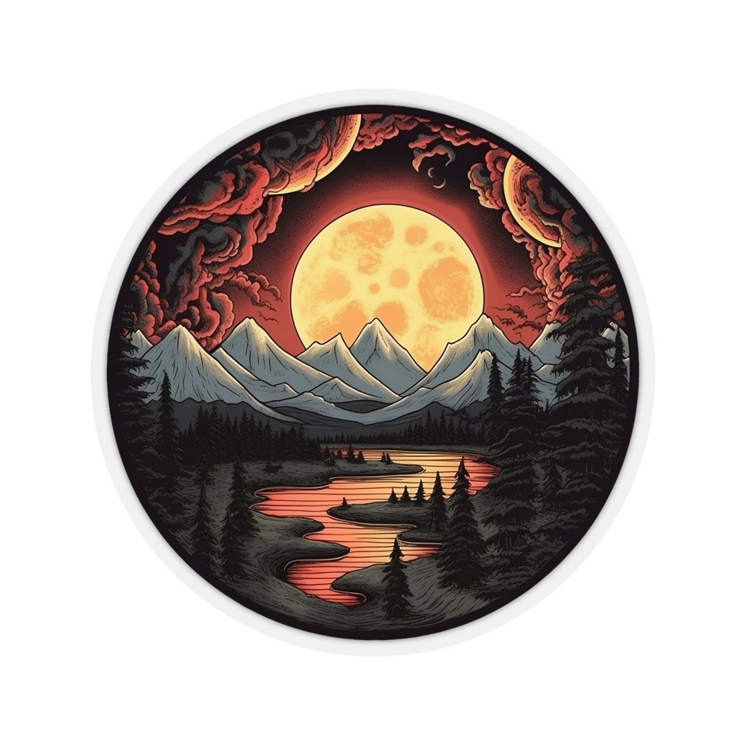 Moonrise Sticker - Serene Night Sky Art | Vinyl Decal, Celestial Night ...