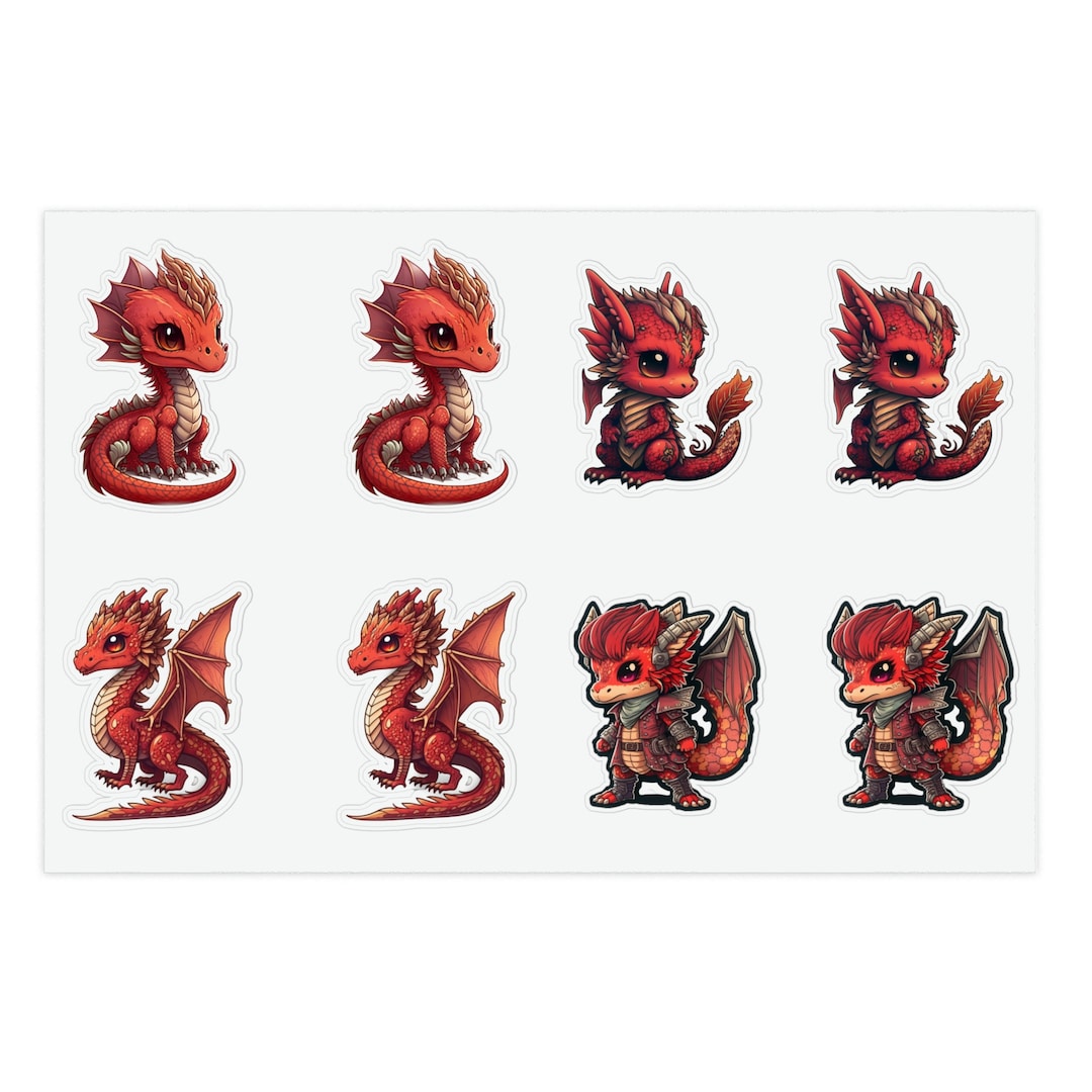 Red Dragon Chibi Sticker Sheet Bundle, 5pcs, Fantasy Stickers for ...