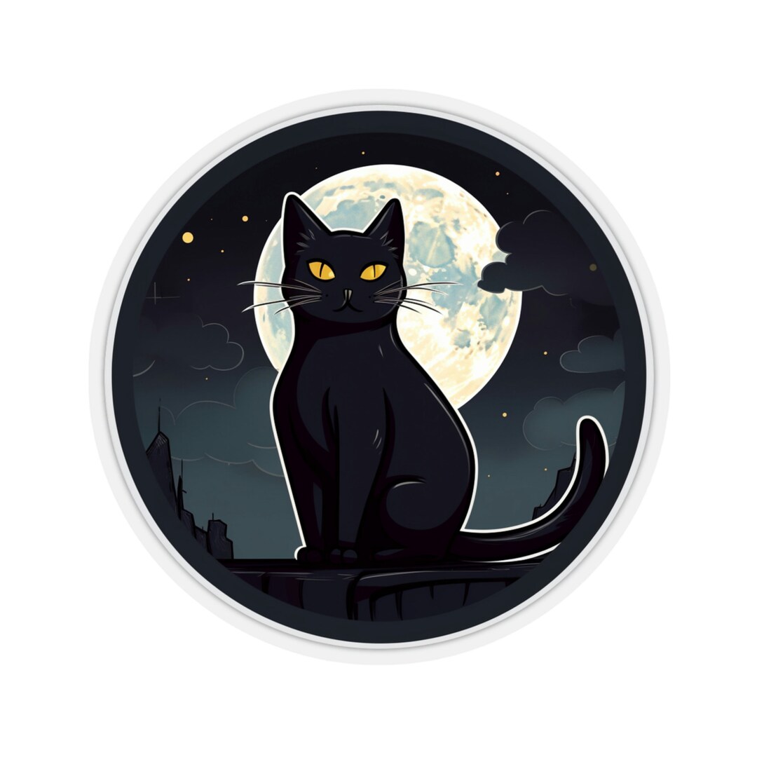 Mystical Black Cat Under Full Moon Kiss-cut Sticker - Add Magic to Your ...