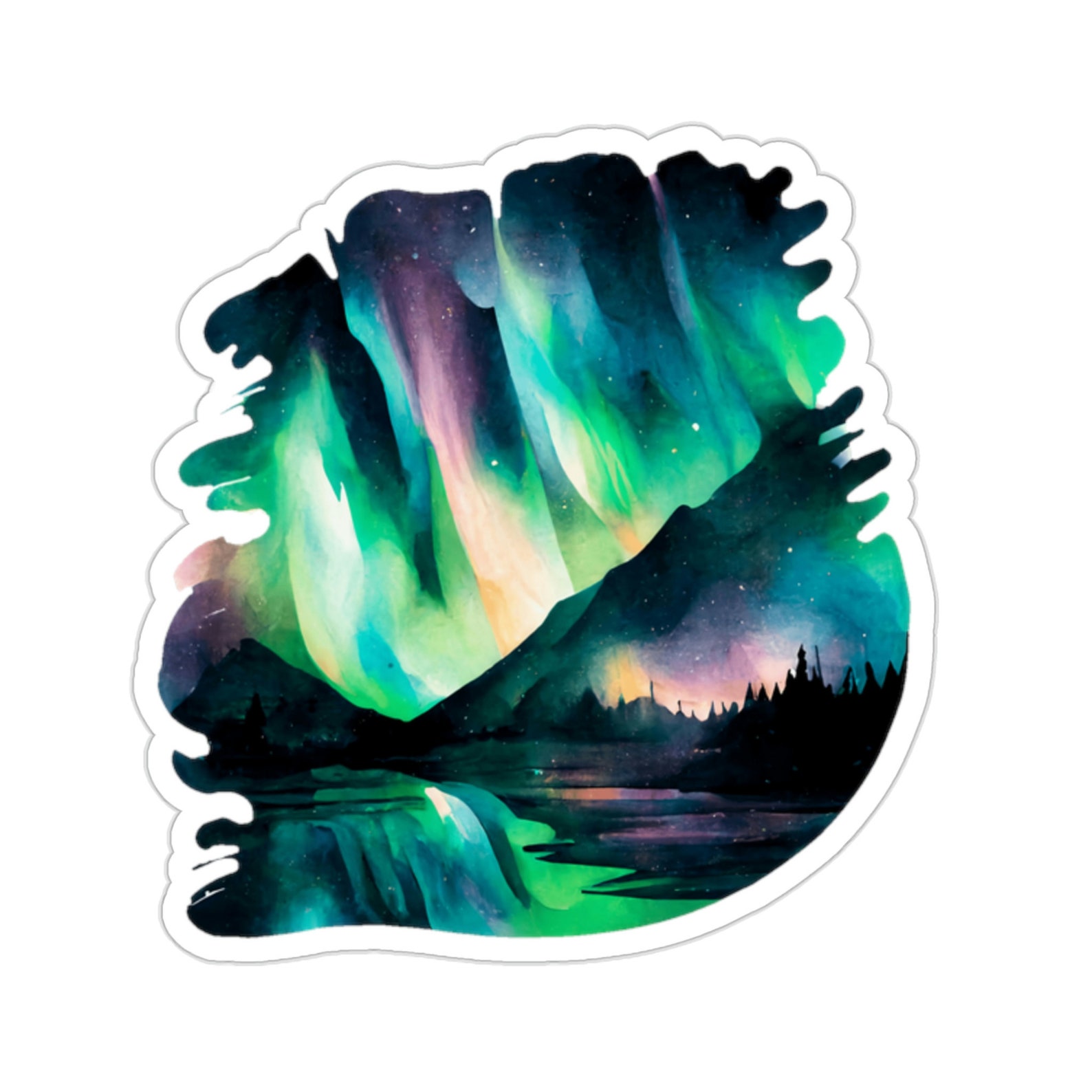 Northern Lights Watercolor - Kiss-cut Stickers, Night Sky Sticker ...