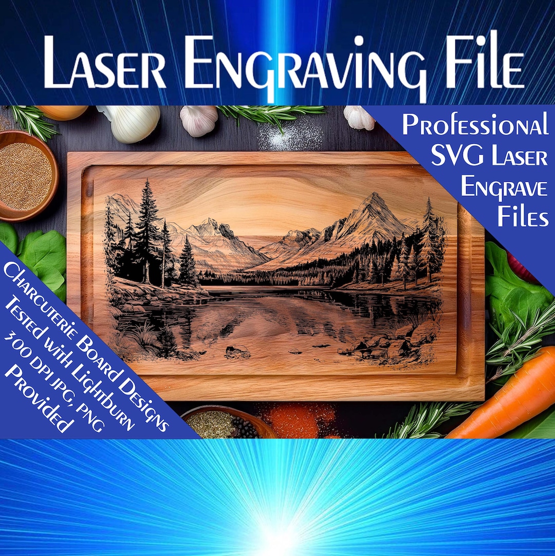 Mountain Scene Laser Engraving SVG File: Charcuterie Board Design ...