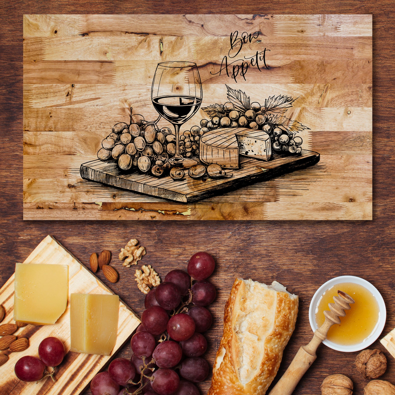 Charcuterie Cutting Board, Wine Cheese, Laser Engrave SVG File, Kitchen ...