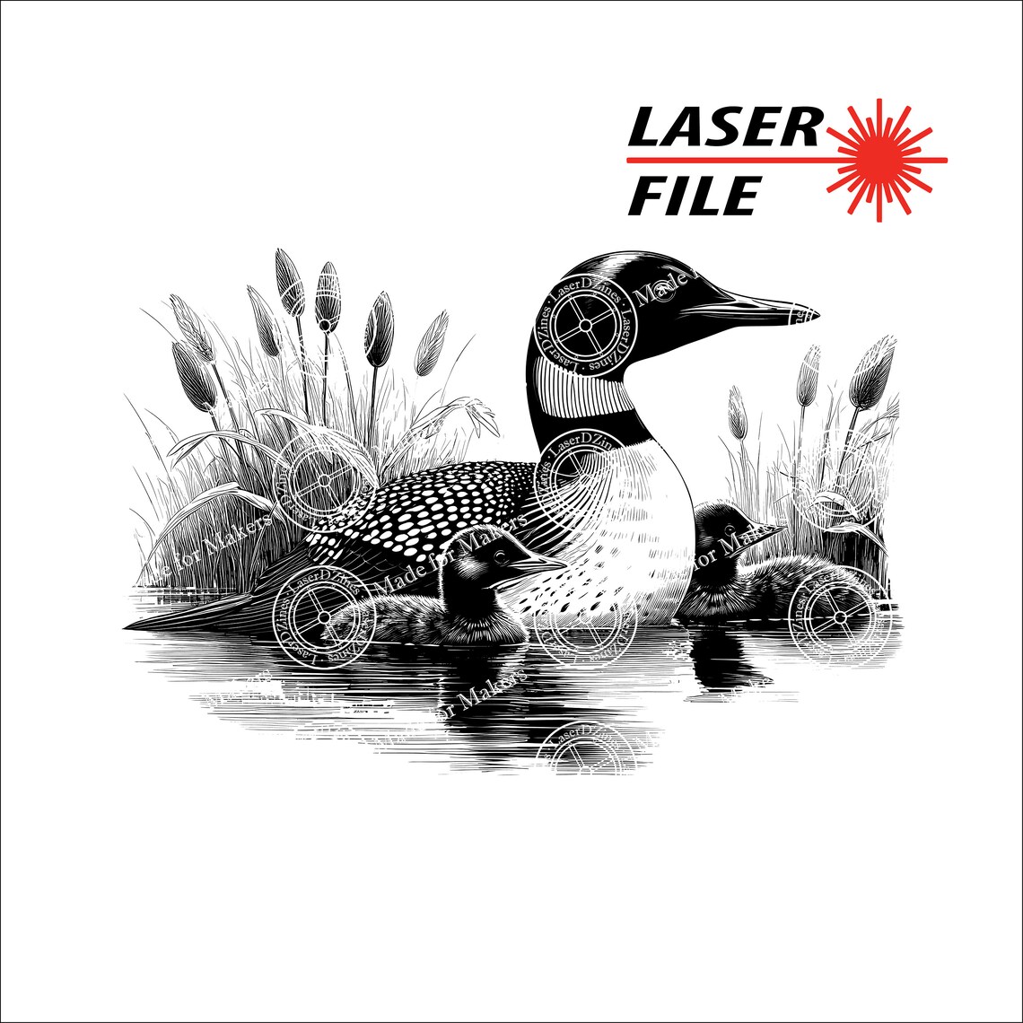 Loon With Chicks Laser Engrave SVG File: Charcuterie Board Design ...