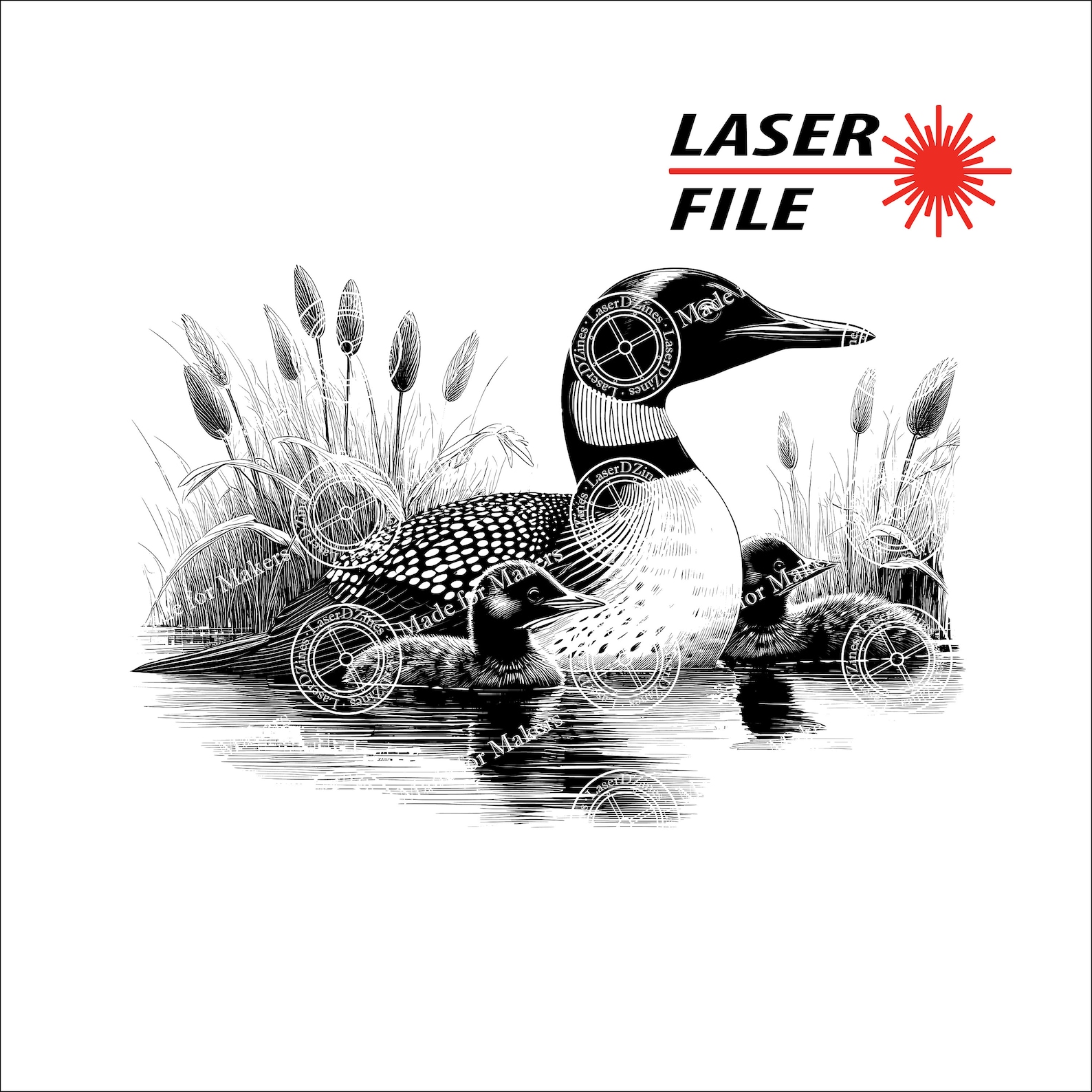 Loon With Chicks Laser Engrave SVG File: Charcuterie Board Design ...