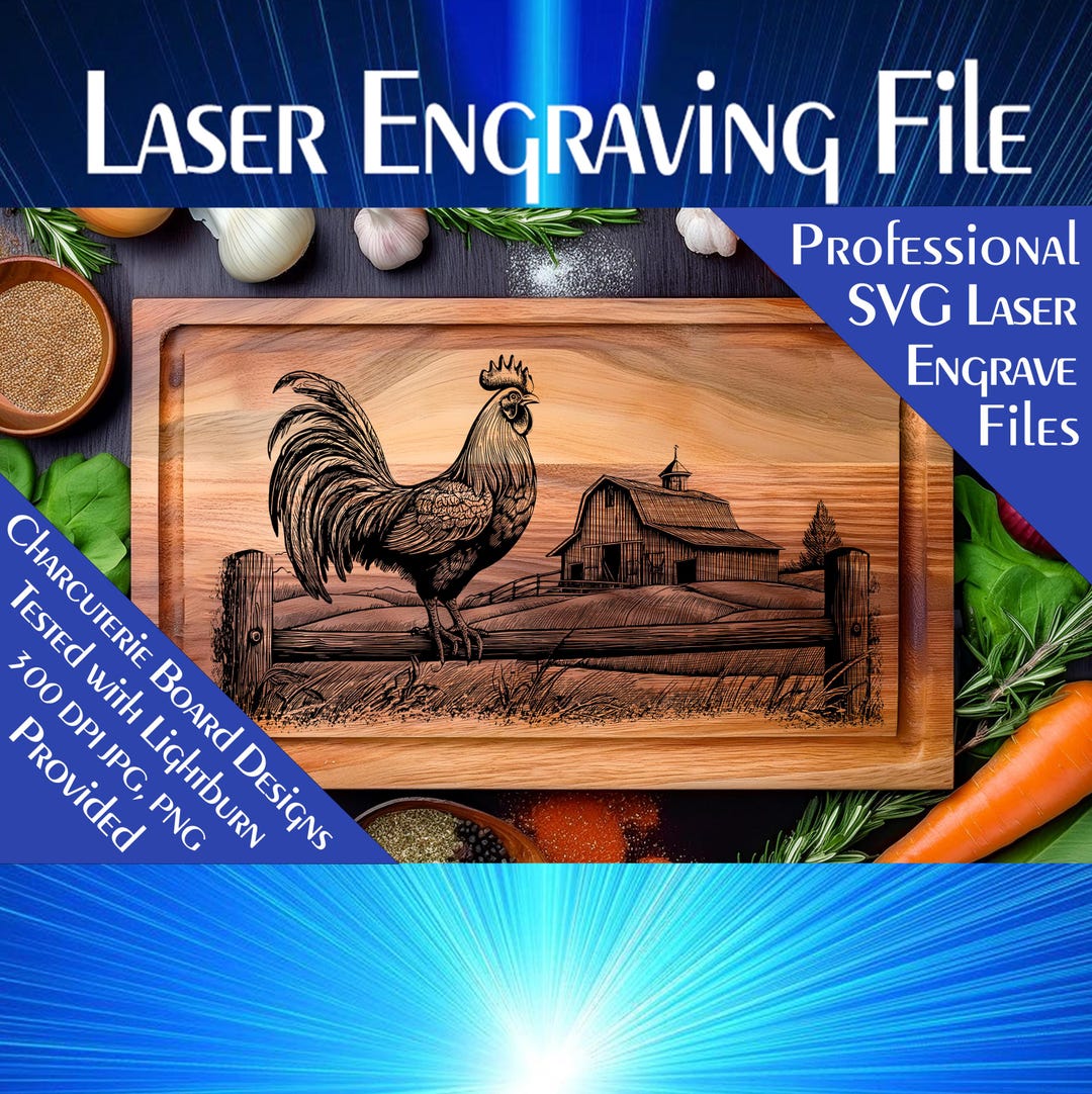 Rooster Farm Charcuterie Board SVG: Laser Engrave File (digital ...