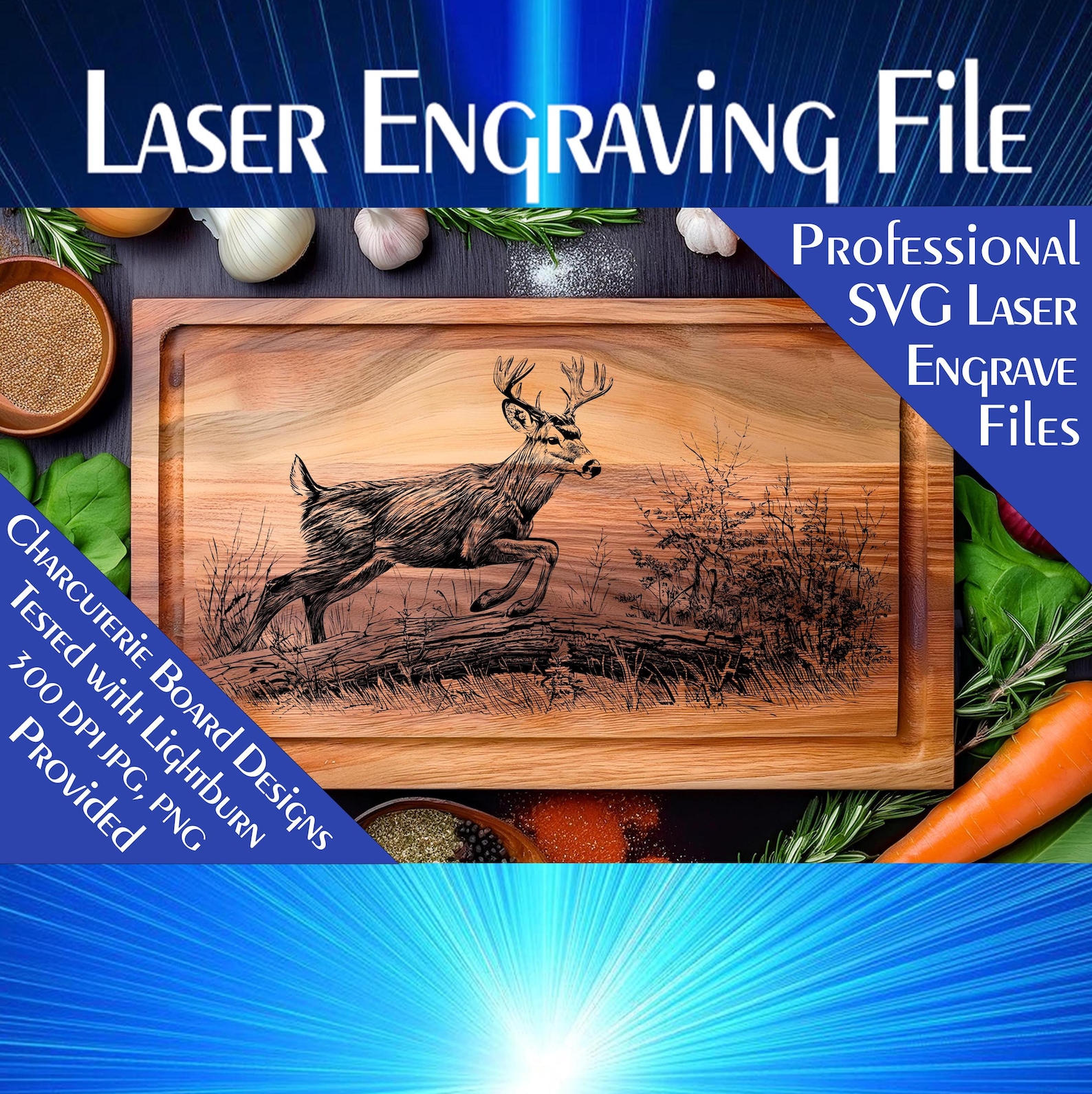White Tail Deer SVG, Charcuterie Board Laser Engrave File (digital ...
